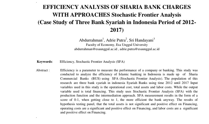 Efficiency Analysis Of Sharia Bank Charges With Approaches Stochastic ... Efficiency Analysis Of Sharia Bank Charges With Approaches Stochastic ...